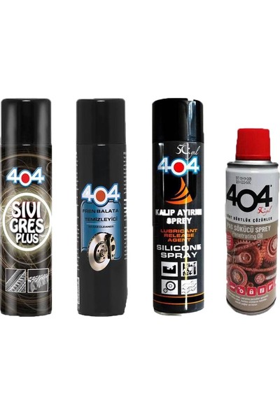 404 Sıvı Gres + Balata Temizleyici + Pas Sökücü + Silikon Spreyi 404 Sıvı Gres + Balata Temizleyici + Pas Sökücü + Silikon Spreyi