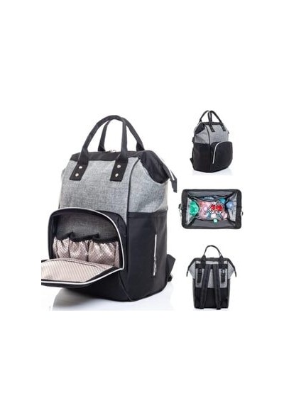 Mother Bag Store Anne Bebek Bakım Sırt Çantası Gri Siyah