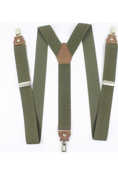 Dwoy Deri Bağlantılı Jakar Dokuma Haki Pantolon Askısı