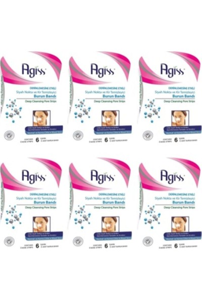 Agiss Siyah Nokta ve Kir Temizleyici Burun Bandı 6'lı x 6 Paket Agiss Siyah Nokta ve Kir Temizleyici Burun Bandı 6'lı x 6 Paket