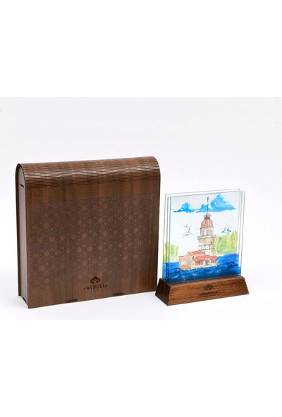 Anadolia Kız Kulesi ve Bulutlar Illüstrasyon 3 Boyutlu Dekoratif Cam Pano