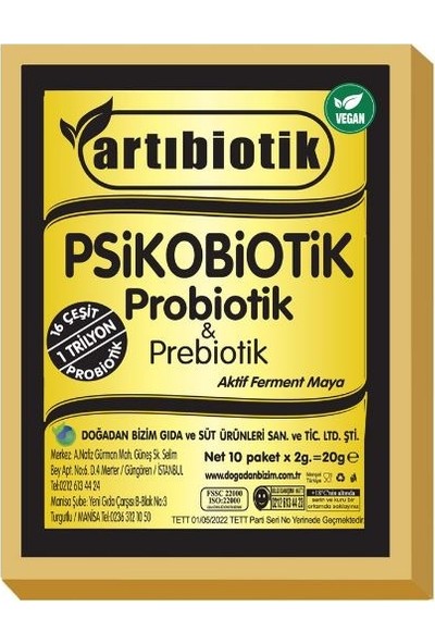 Doğadan Bizim Artıbiotik Psikobiotik Probiotik & Prebiotik Aktif Ferment Maya 20 gr Doğadan Bizim Artıbiotik Psikobiotik Probiotik & Prebiotik Aktif Ferment Maya 20 gr