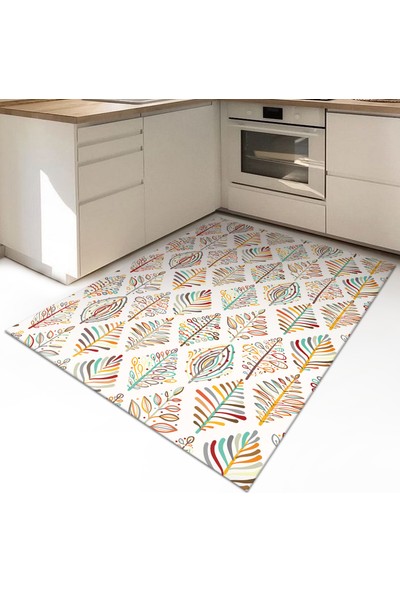 Karnaval Home Karnaval Beyaz Zemin Renkli Çiçekler Mutfak Halısı