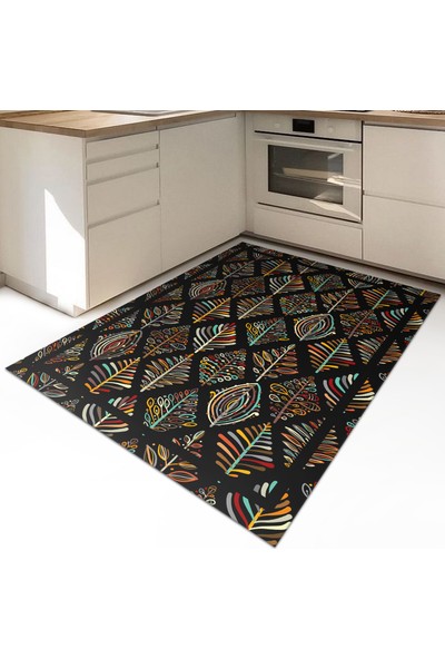 Karnaval Home Karnaval Siyah Zemin Renkli Çiçekler Mutfak Halısı