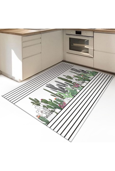 Karnaval Home Karnaval Çizgisel Kaktüs ve Skulentler Mutfak Halısı