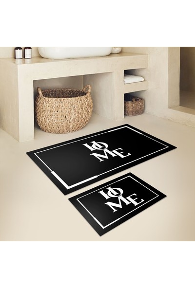 Karnaval Home Karnaval Siyah Home Yazılı 2'li Paspas Takımı