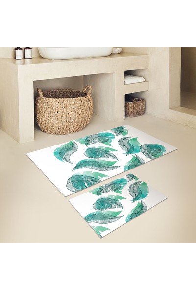 Karnaval Home Karnaval Yeşil Yapraklar 2'li Banyo Paspas Takımı