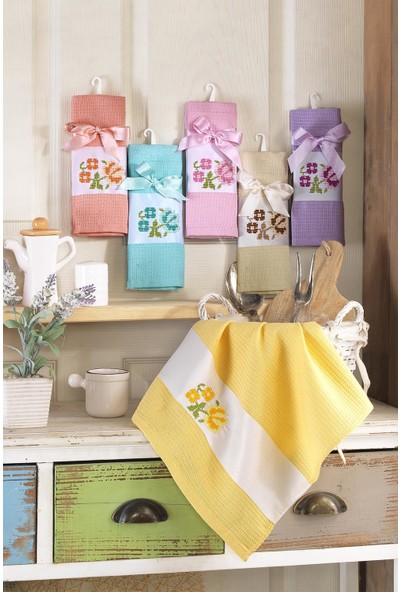 Lena 6'lı Kaneviçe Nakışlı 45 x 65 cm Pamuk Mutfak Havlusu & Kurulama Bezi Lena 6'lı Kaneviçe Nakışlı 45 x 65 cm Pamuk Mutfak Havlusu & Kurulama Bezi