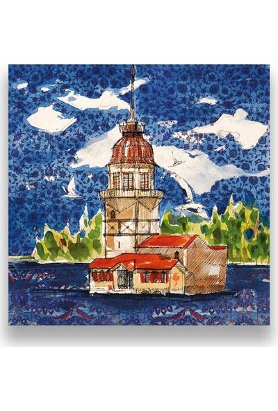 Anadolia Kız Kulesi Illüstrasyonu Dekoratif Traverten Magnet