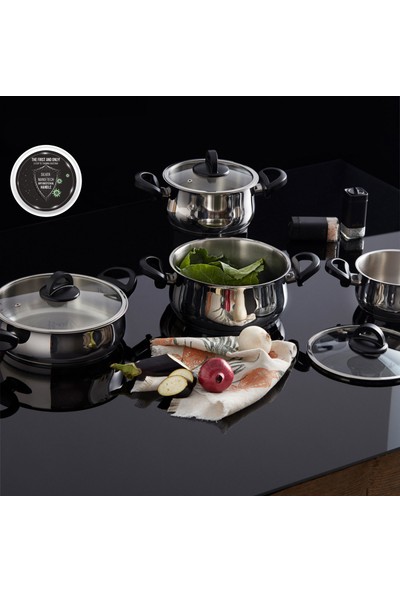 Karaca Florya 8 Parça Siyah Antibakteriyel Kulplu Çelik Tencere Set Karaca Florya 8 Parça Siyah Antibakteriyel Kulplu Çelik Tencere Set