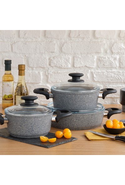 Emsan TitanGranit Gri 6 Parça Tencere Seti