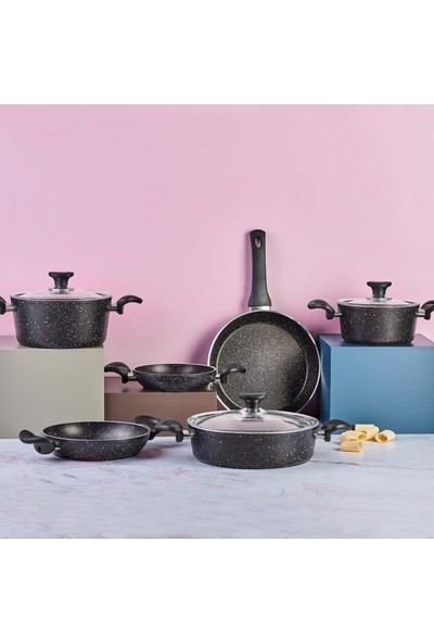 Apricot Bio Granit Mega Black 9 Parça Tencere Seti Apricot Bio Granit Mega Black 9 Parça Tencere Seti