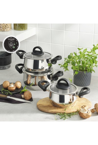 Karaca Florya 6 Parça Siyah Antibakteriyel Kulplu Çelik Midi Tencere Seti Karaca Florya 6 Parça Siyah Antibakteriyel Kulplu Çelik Midi Tencere Seti