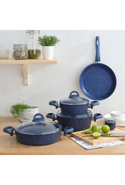 Emsan Premium Granit 7 Parça Tencere Seti Blue Pearl Emsan Premium Granit 7 Parça Tencere Seti Blue Pearl