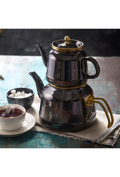Emsan Troy İndüksiyon Tabanlı Emaye Çaydanlık Takımı Siyah