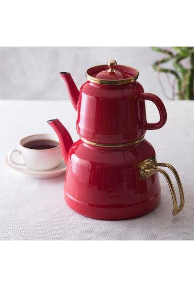 Emsan Troy Maxi İndüksiyon Tabanlı Emaye Çaydanlık Takımı Kırmızı