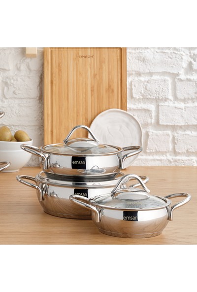 Emsan Cemre İndüksiyon Tabanlı 6 Parça Çelik Sahan Seti Emsan Cemre İndüksiyon Tabanlı 6 Parça Çelik Sahan Seti