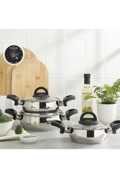 Karaca Florya 6 Parça Siyah Antibakteriyel Kulplu Çelik Sahan Set Karaca Florya 6 Parça Siyah Antibakteriyel Kulplu Çelik Sahan Set