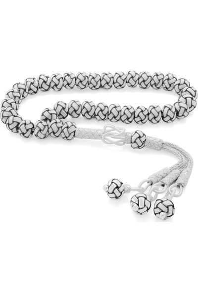 Alis Silver Siyah Beyaz Kazaz El Örmesi Bilek Boy Gümüş Tesbih