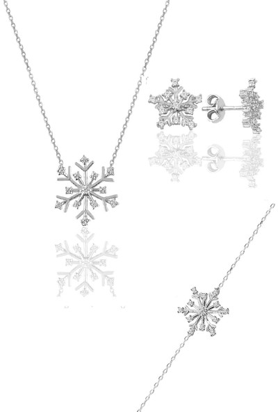 Söğütlü Silver Gümüş Rodyumlu Kartanesi Modeli Üçlü Set