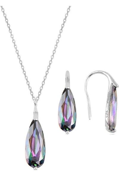 Söğütlü Silver Gümüş Rodyumlu Mistik Taşlı Damla Kolye ve Küpe Ikili Gümüş Set Söğütlü Silver Gümüş Rodyumlu Mistik Taşlı Damla Kolye ve Küpe Ikili Gümüş Set