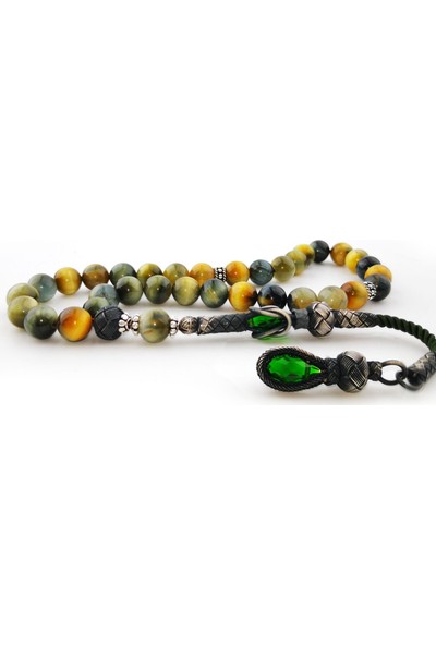 Pigado 925 Ayar Gümüş Kazaz Püsküllü Hareli Kaplangözü Doğaltaş Tesbih