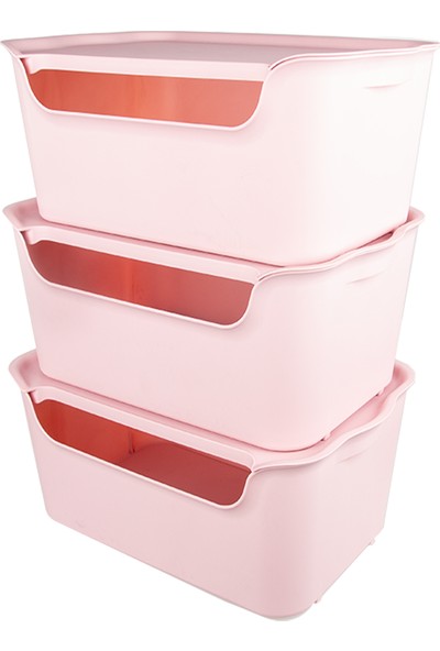 Qutu 15 L Qatli Düzenleme Kutusu Pembe 3'lü Set