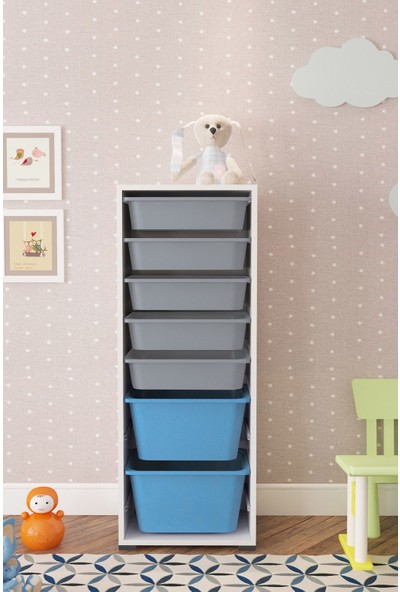 Pratico 7 Sepetli Mavi Gri Çok Amaçlı Oyuncak Dolabı