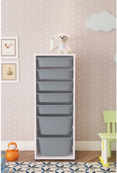 Pratico 7 Sepetli Gri Çok Amaçlı Oyuncak Dolabı