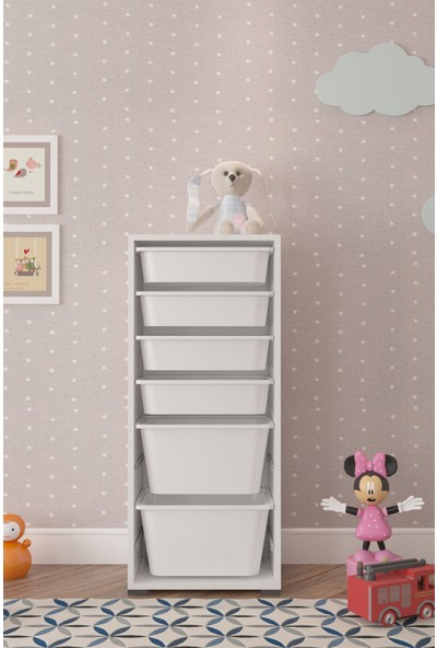 Pratico 2 Büyük 4 Küçük Beyaz Sepetli Oyuncak Dolabı