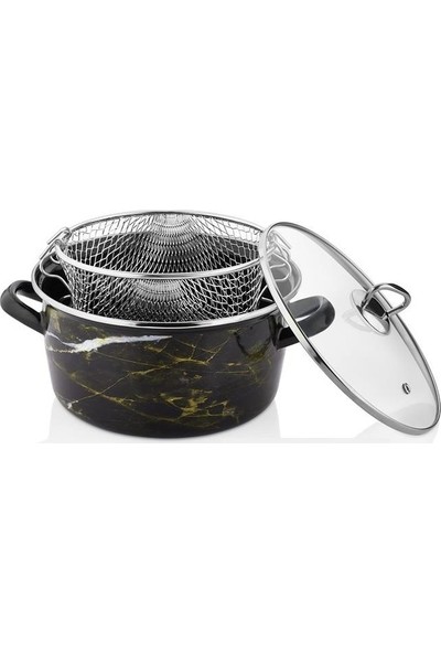 Paçi Simay Emaye Kızartma Tenceresi Mermer Siyah 22 cm