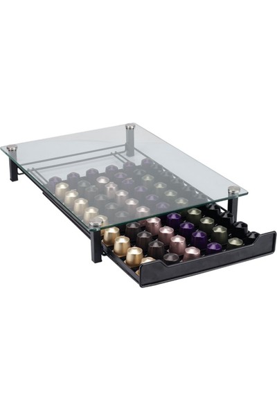 Nemtech Kapsül Kahve Standı Çekmeceli Cam 50 Kapsul Kapasiteli Nespresso Jacobs Uyumlu Nemtech Kapsül Kahve Standı Çekmeceli Cam 50 Kapsul Kapasiteli Nespresso Jacobs Uyumlu