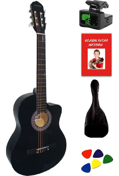 4/4 Kesik Kasa Siyah Gitar - Akort Cihazı - Kılıf - Metot - Pena 4/4 Kesik Kasa Siyah Gitar - Akort Cihazı - Kılıf - Metot - Pena