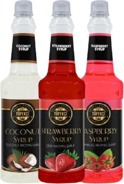 By Tüfekçi 3lü Avantajlı Paket (Çilek, Hindistan Cevizi, Frambuaz) Şurubu 3X750ML By Tüfekçi 3lü Avantajlı Paket (Çilek, Hindistan Cevizi, Frambuaz) Şurubu 3X750ML