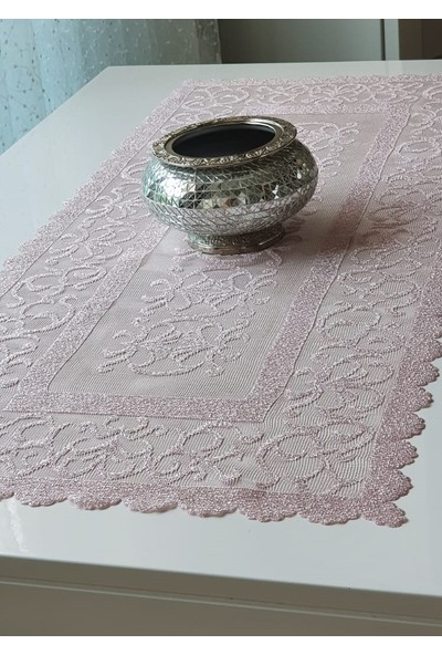 Wenessi Osmanlı Desen Örme Kısa Runner Örtüsü 40 x 90 cm Pudra