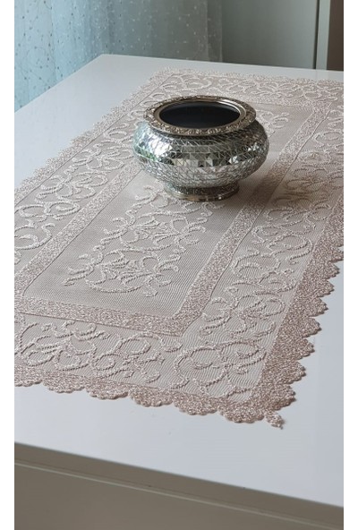 Wenessi Osmanlı Desen Örme Kısa Runner Örtüsü 40 x 90 cm Kahverengi