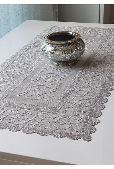 Wenessi Osmanlı Desen Örme Kısa Runner Örtüsü 40 x 90 cm Gri