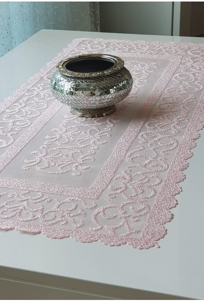 Wenessi Osmanlı Desen Örme Kısa Runner Örtüsü 40 x 90 cm Pembe