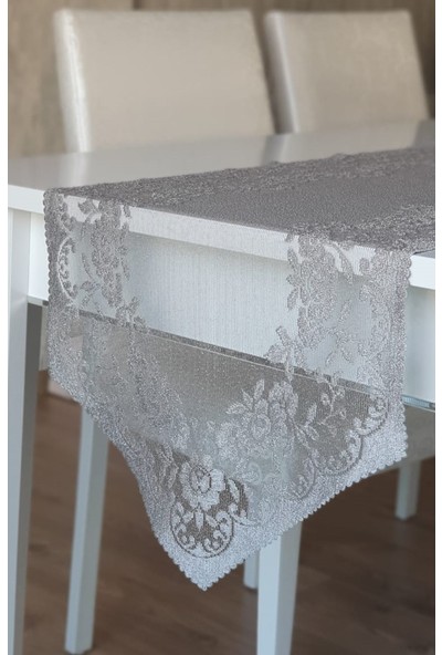 Wenessi Güllü Desen Örme Runner Örtüsü 40 x 140 cm Gri