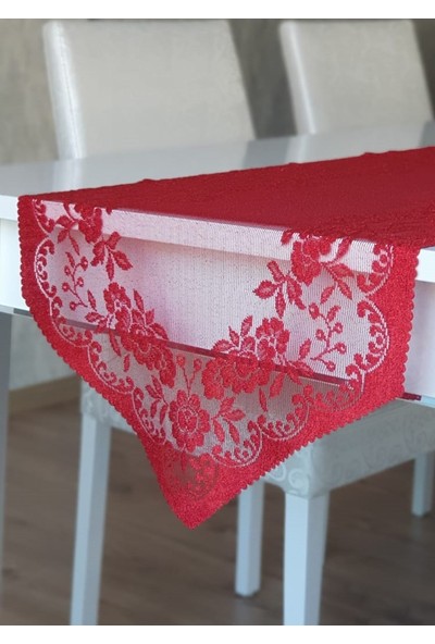 Wenessi Güllü Desen Örme Runner Örtüsü 40 x 140 cm Kırmızı