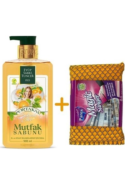 Eyüp Sabri Tuncer Portakal Aromalı Mutfak Sabunu 500 ml + Magic Sünger Eyüp Sabri Tuncer Portakal Aromalı Mutfak Sabunu 500 ml + Magic Sünger