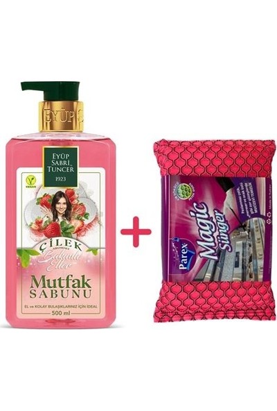 Eyüp Sabri Tuncer Çilek Aromalı Mutfak Sabunu 500 ml + Magic Sünger Eyüp Sabri Tuncer Çilek Aromalı Mutfak Sabunu 500 ml + Magic Sünger
