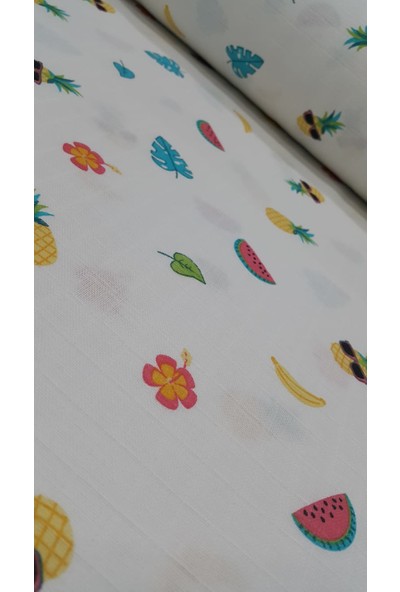 Bursa Kumaşçısı Rengarenk Ananas Desen Müslin Kumaş