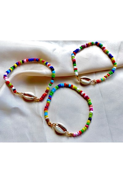 Entrendi Cansus 3 Lü Elastik Deniz Kabuklu Renkli Bilezik/halhal