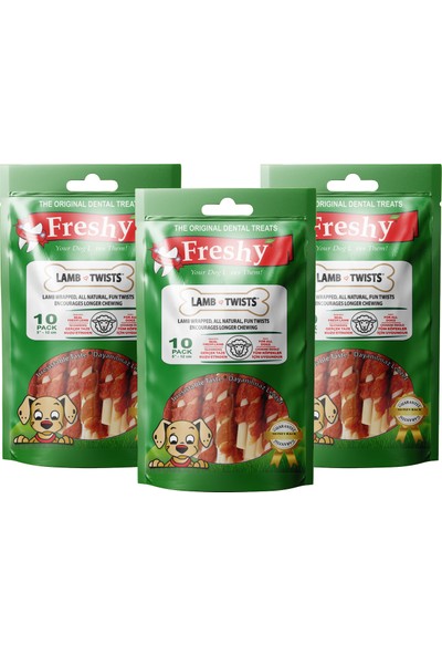 Freshy Lamb Twists - Kuzu Etli Burgu Çubuk - 300 gr - 3'lü Set