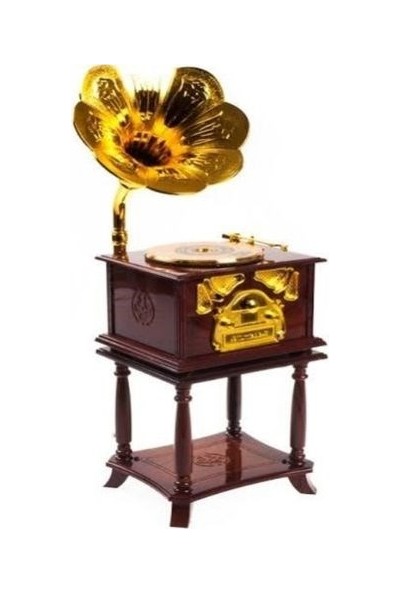Hediyesahibi Nostaljik Sehpalı Ahşap Görünümlü Gramofon Müzik Kutusu