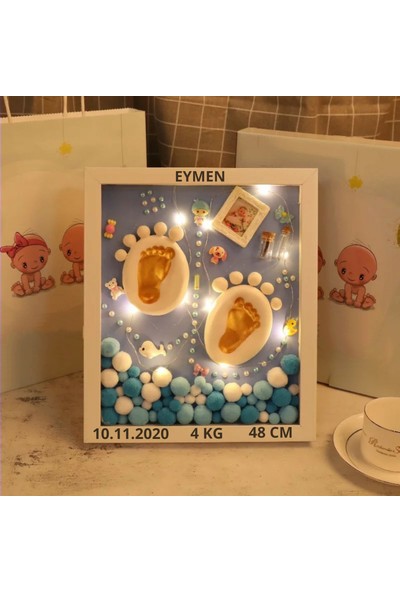 Hayalimkapimda Bebek El-Ayak İzi Hatıra Seti Çerçesi Kapı Süsü