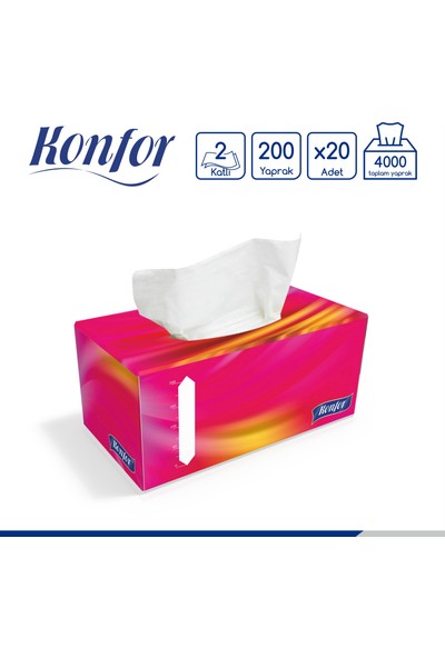 Konfor XXL Kutu Mendil 200 Yaprak (20'li Koli)