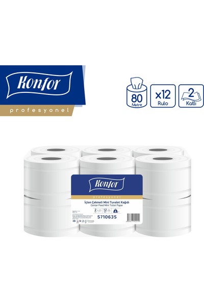 Konfor Profesyonel İçten Çekmeli Mini Tuvalet Kağıdı 12 * 80 M