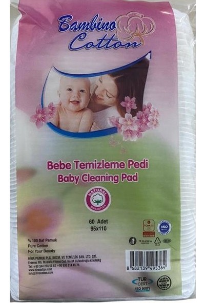 Bambino Bebek Temizleme Pamuğu %100 Pamuk 60'lı 95X110 cm Bambino Bebek Temizleme Pamuğu %100 Pamuk 60'lı 95X110 cm